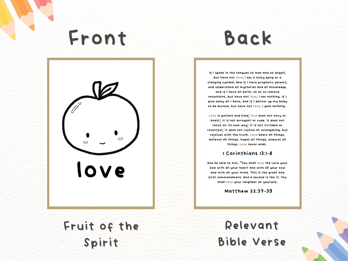 Fruit of the Spirit Flash Cards With Bible Verses Sunday School ...