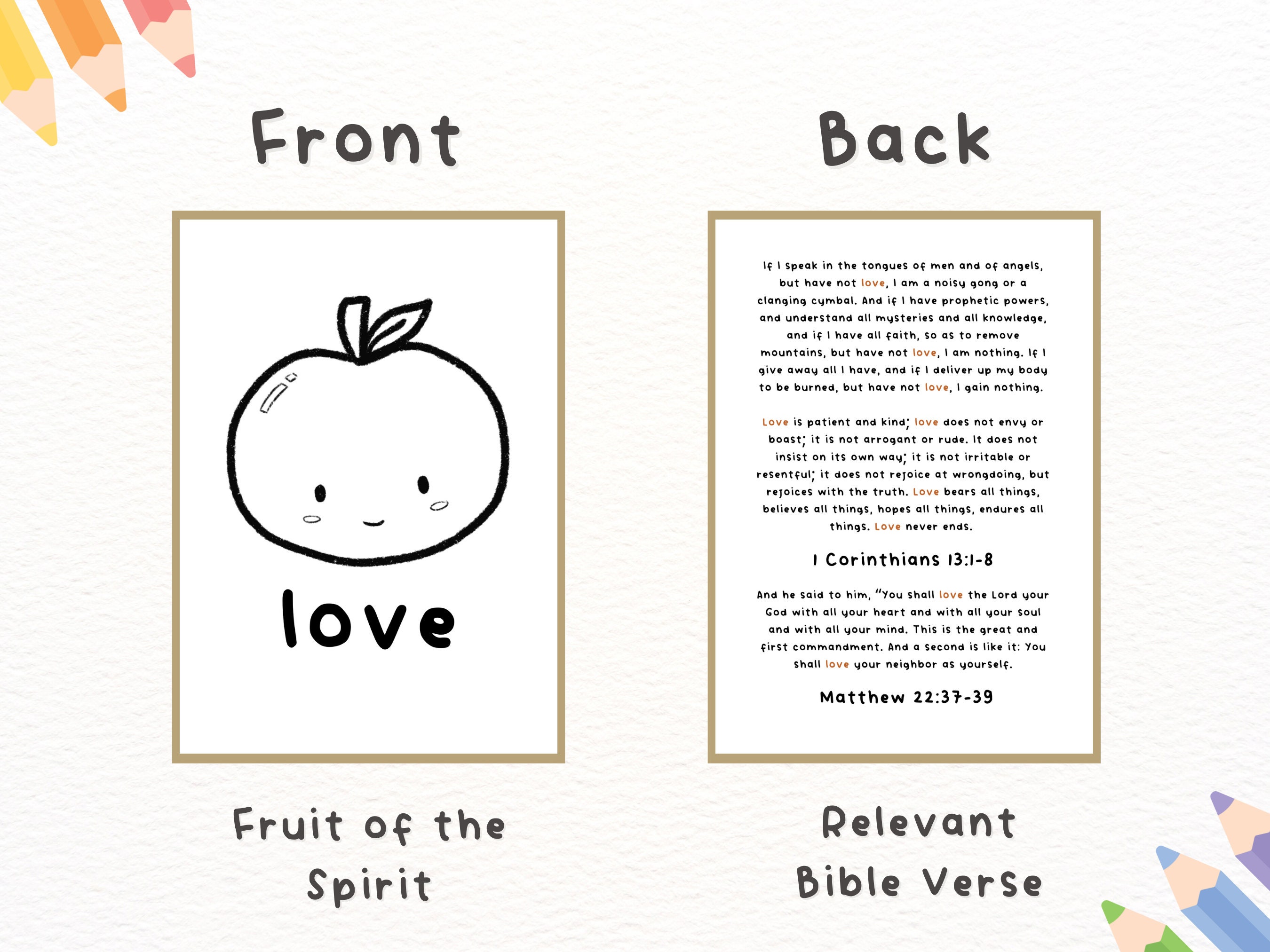 Fruit of the Spirit Flash Cards With Bible Verses | Sunday School ...