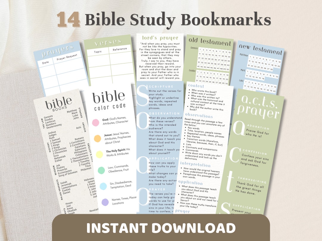 14 Bible Study Bookmarks Printable Books of the Bible, Reading Tracker ...