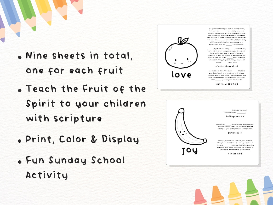 Fruit of the Spirit Activity Fill in the Blanks Coloring for Sunday ...
