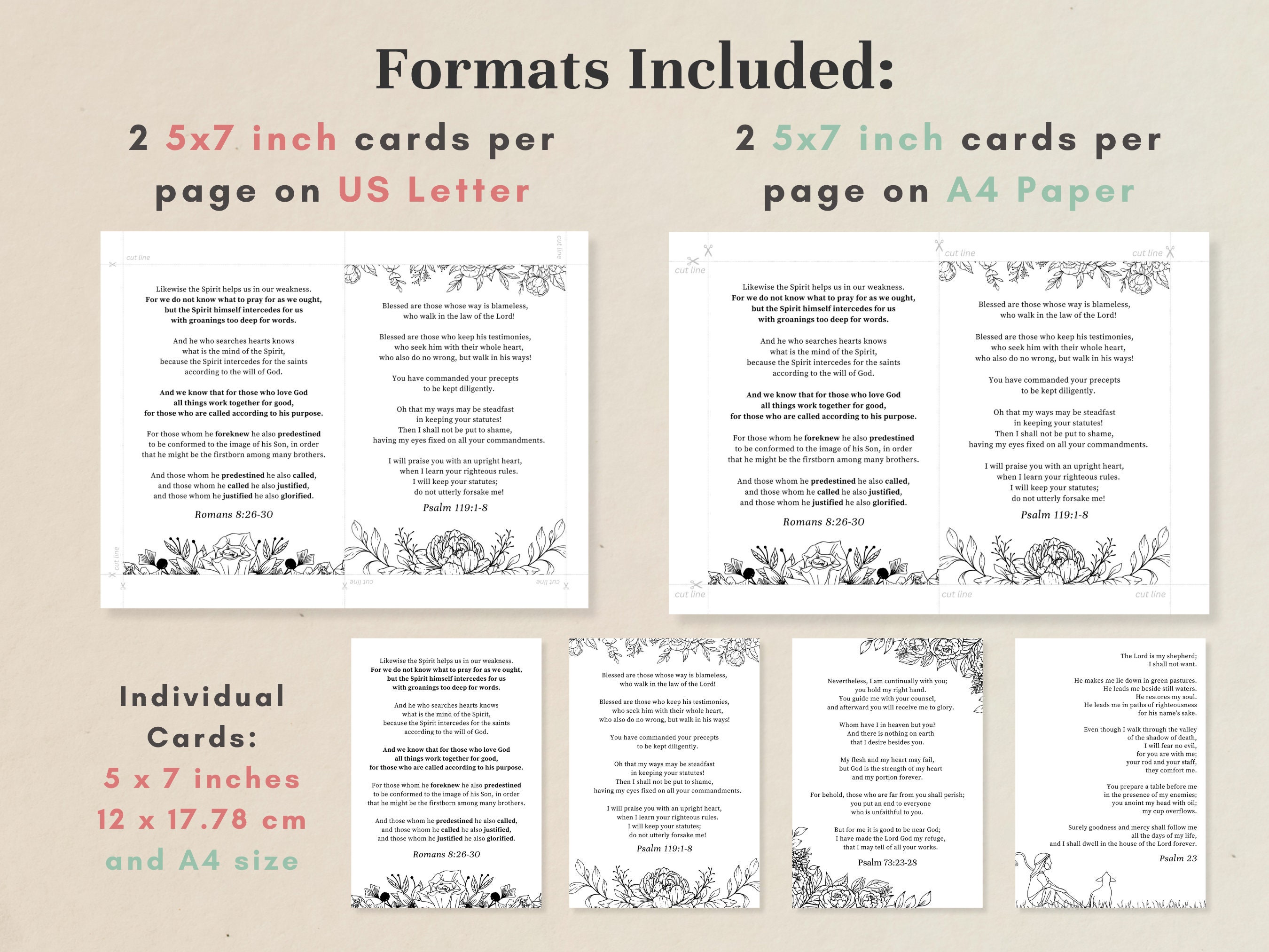 20 ESV Bible Verse Cards Printable | Floral Line Art Scripture Memory ...
