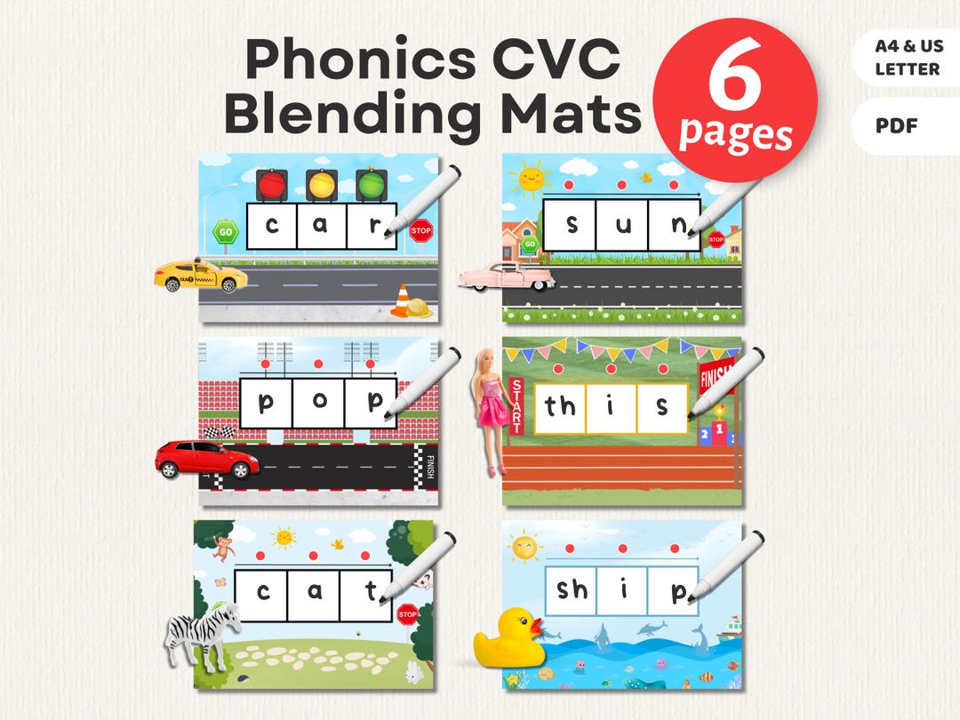 CVC Words Car Toy Blending Mat Printable | Fun Phonics Reading, Word ...
