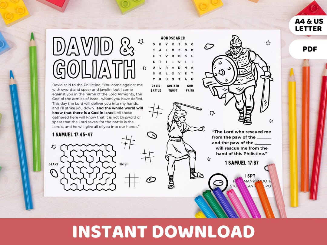 David & Goliath Activity Placemat Printable | Children Bible Story ...
