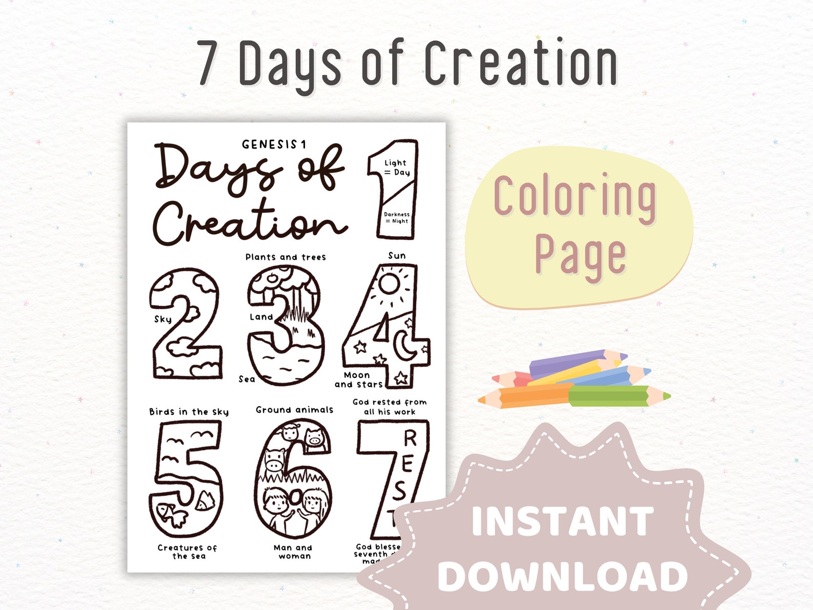 Days of Creation Coloring Page Printable | Sunday School Activity ...