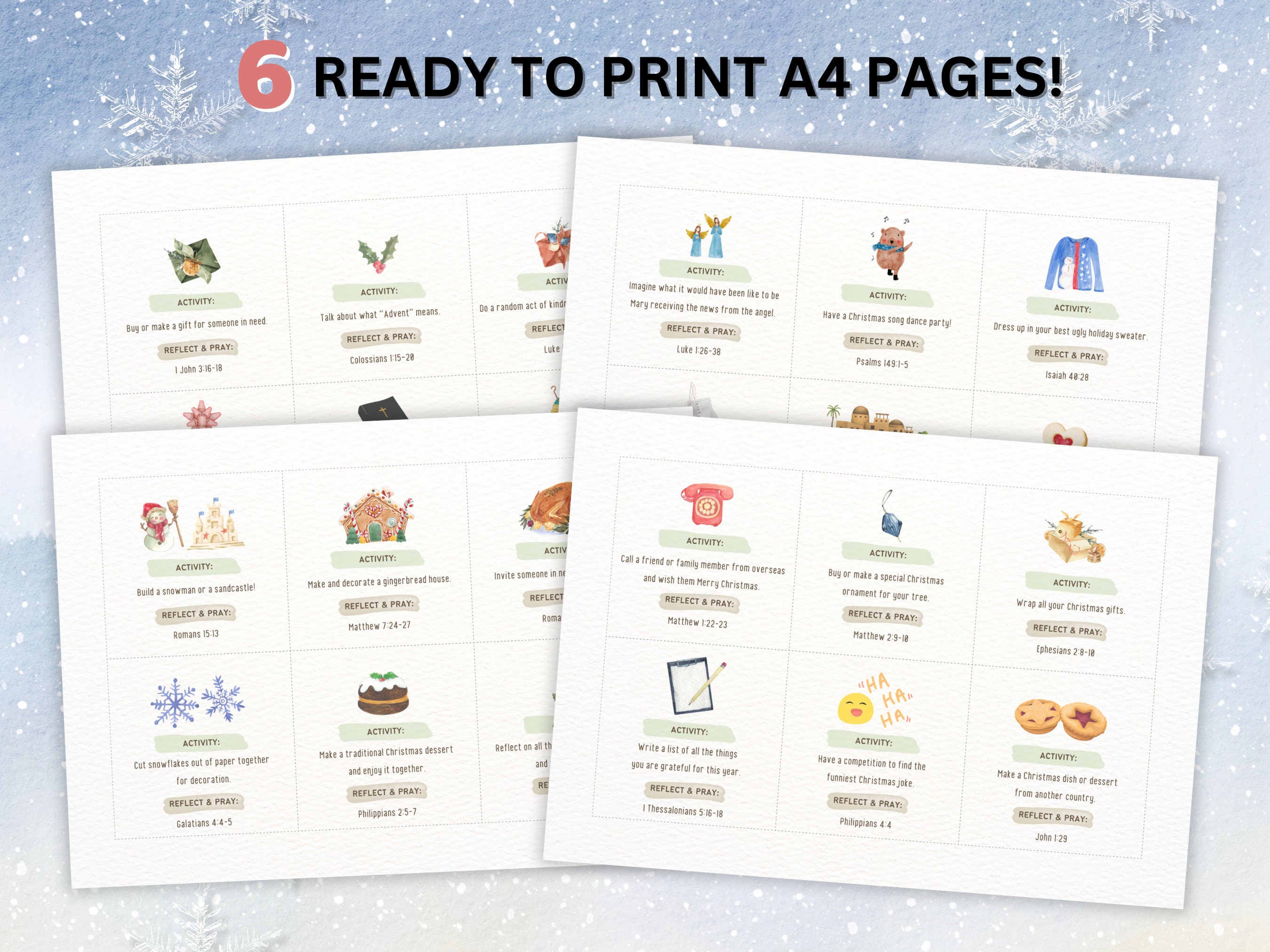 Advent Activity Cards Printable, Christian Children Advent Cards ...