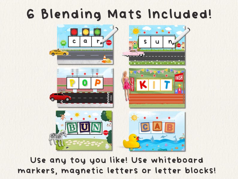 CVC Words Car Toy Blending Mat Printable | Fun Phonics Reading, Word ...