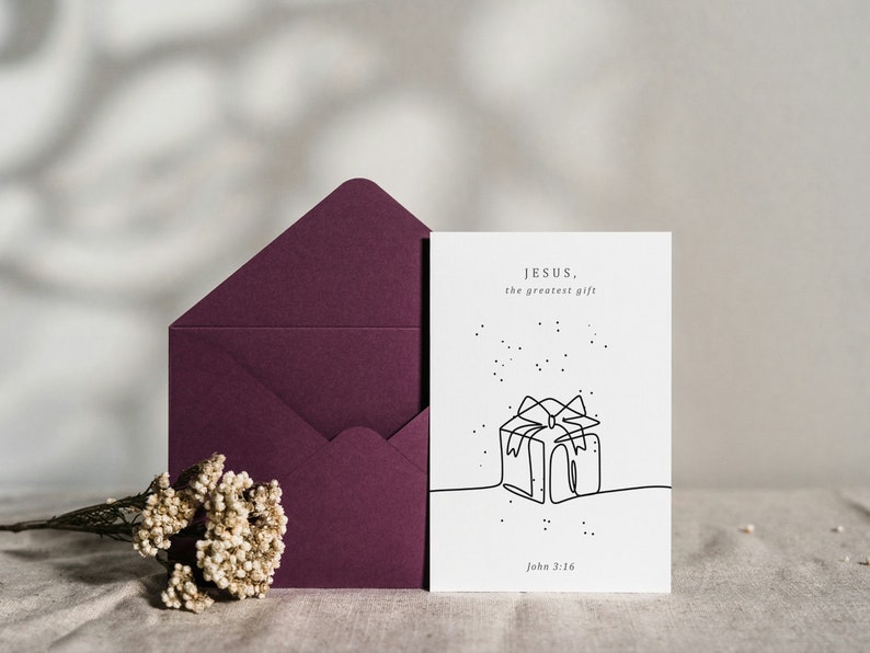 Christian Christmas Cards & Gift Tags Printable | Modern Line Art ...