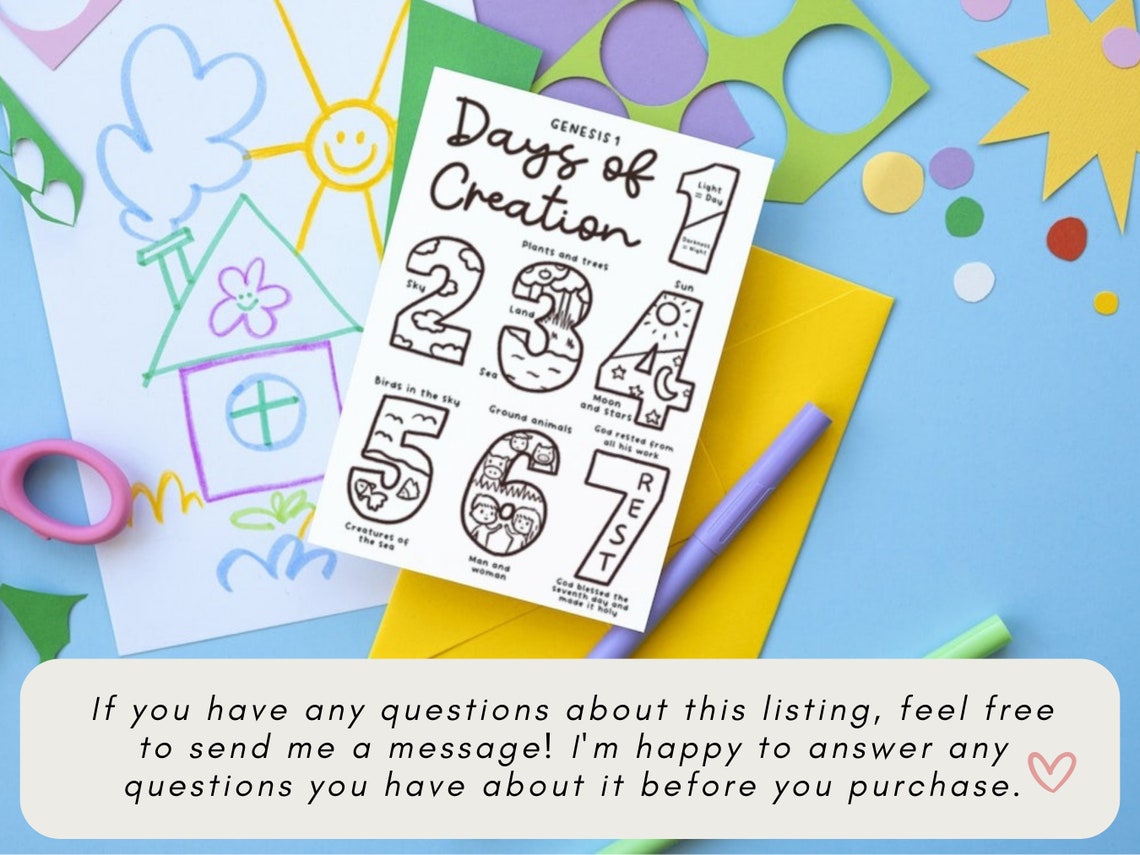 Days of Creation Coloring Page Printable Sunday School Activity ...