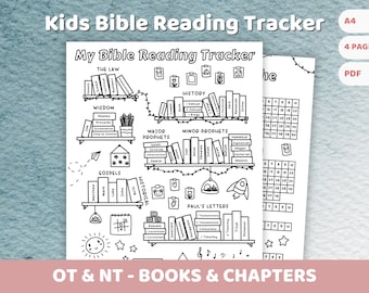 Kids Bible Reading Tracker Printable, Books of the Bible, Old & New ...