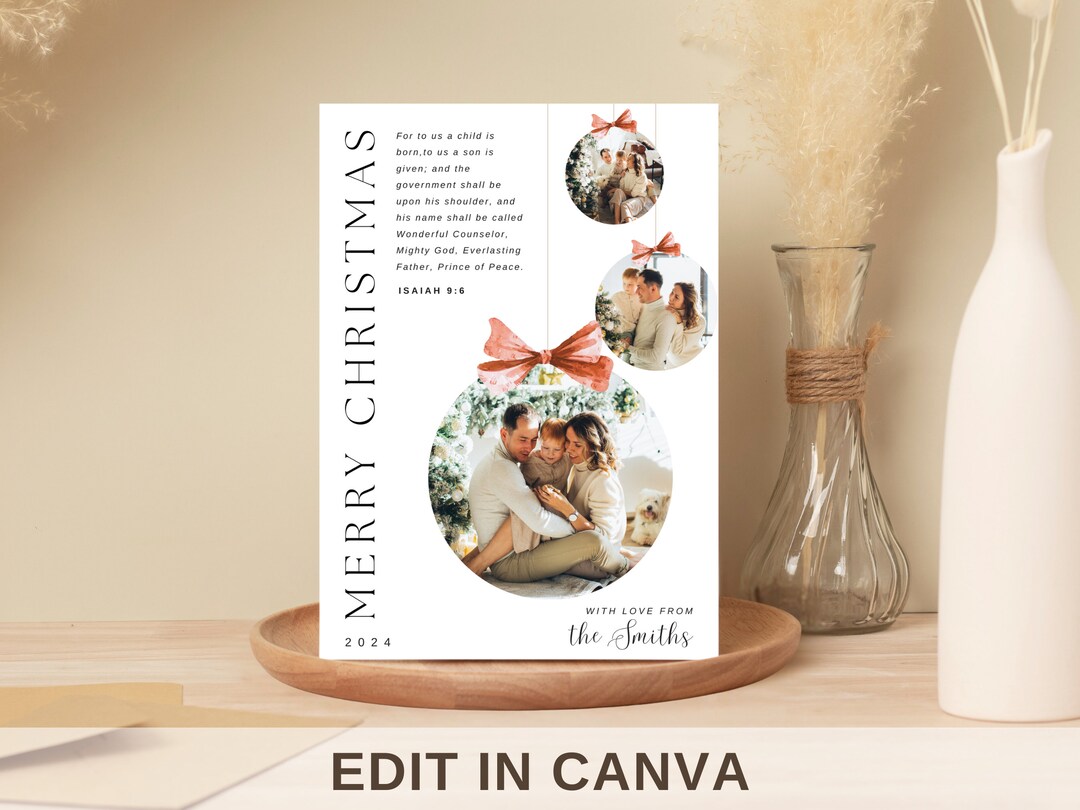 Christian Editable Bauble Christmas Card | Canva Template | Bible Verse ...