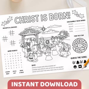 Christian Kids Christmas Placemat Activity Printable PDF | Fun Nativity ...