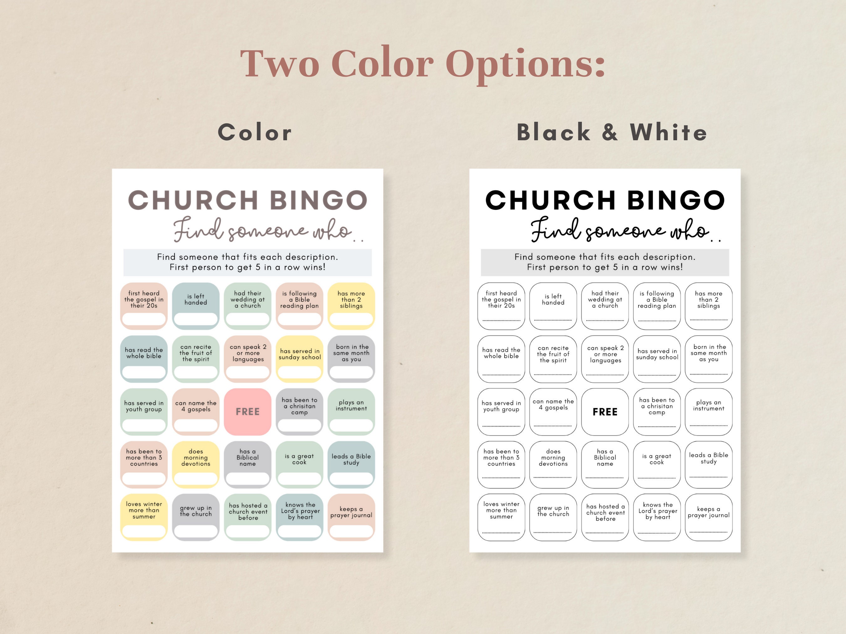Church Bingo Game Printable Find Someone Who Game Christian Icebreaker ...