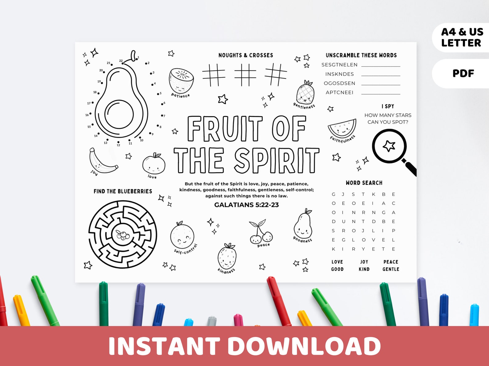Fruit of the Spirit Activity Placemat Printable | Sunday School ...