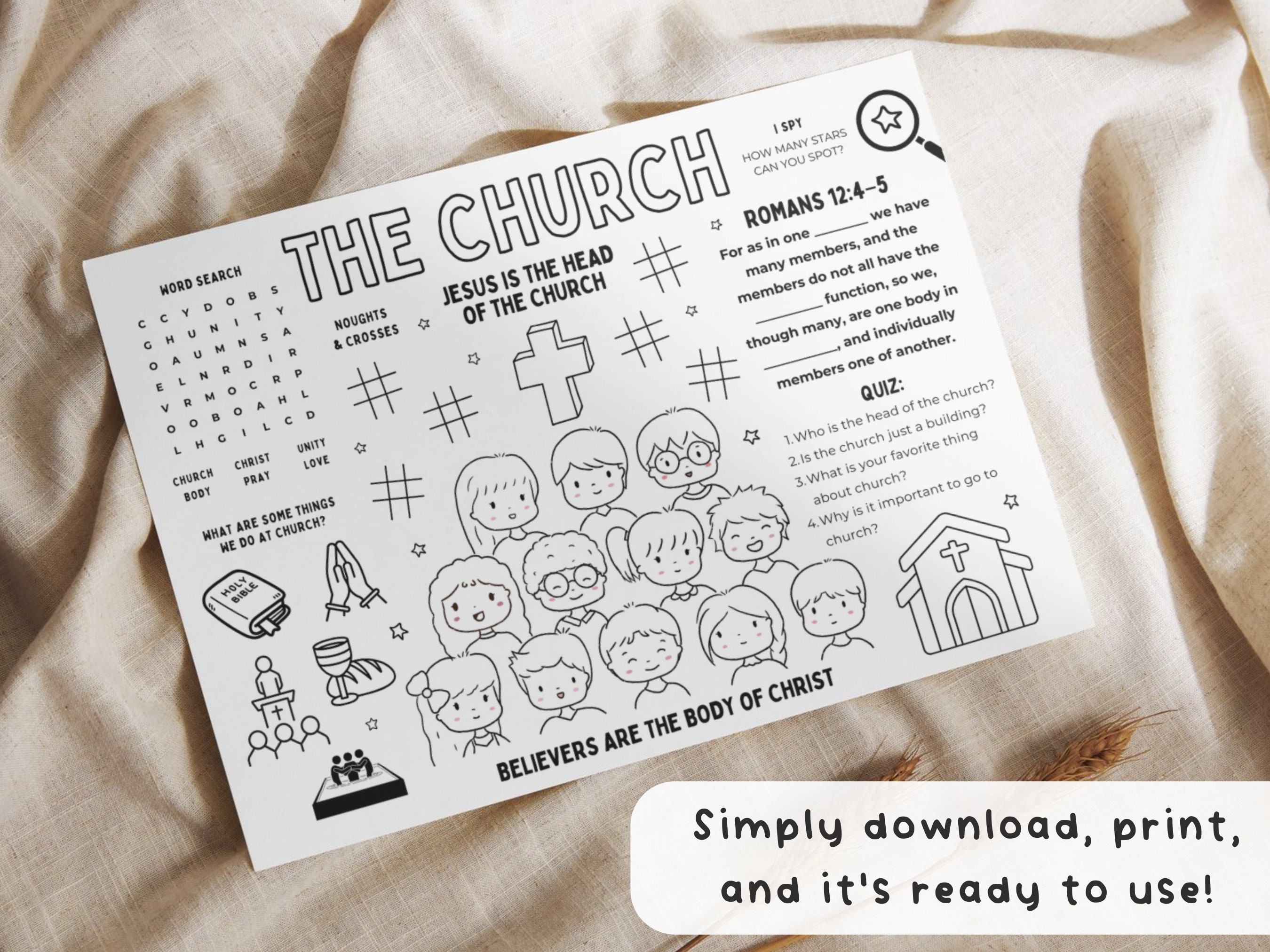 The Church Activity Placemat Printable | Body of Christ Children Bible ...