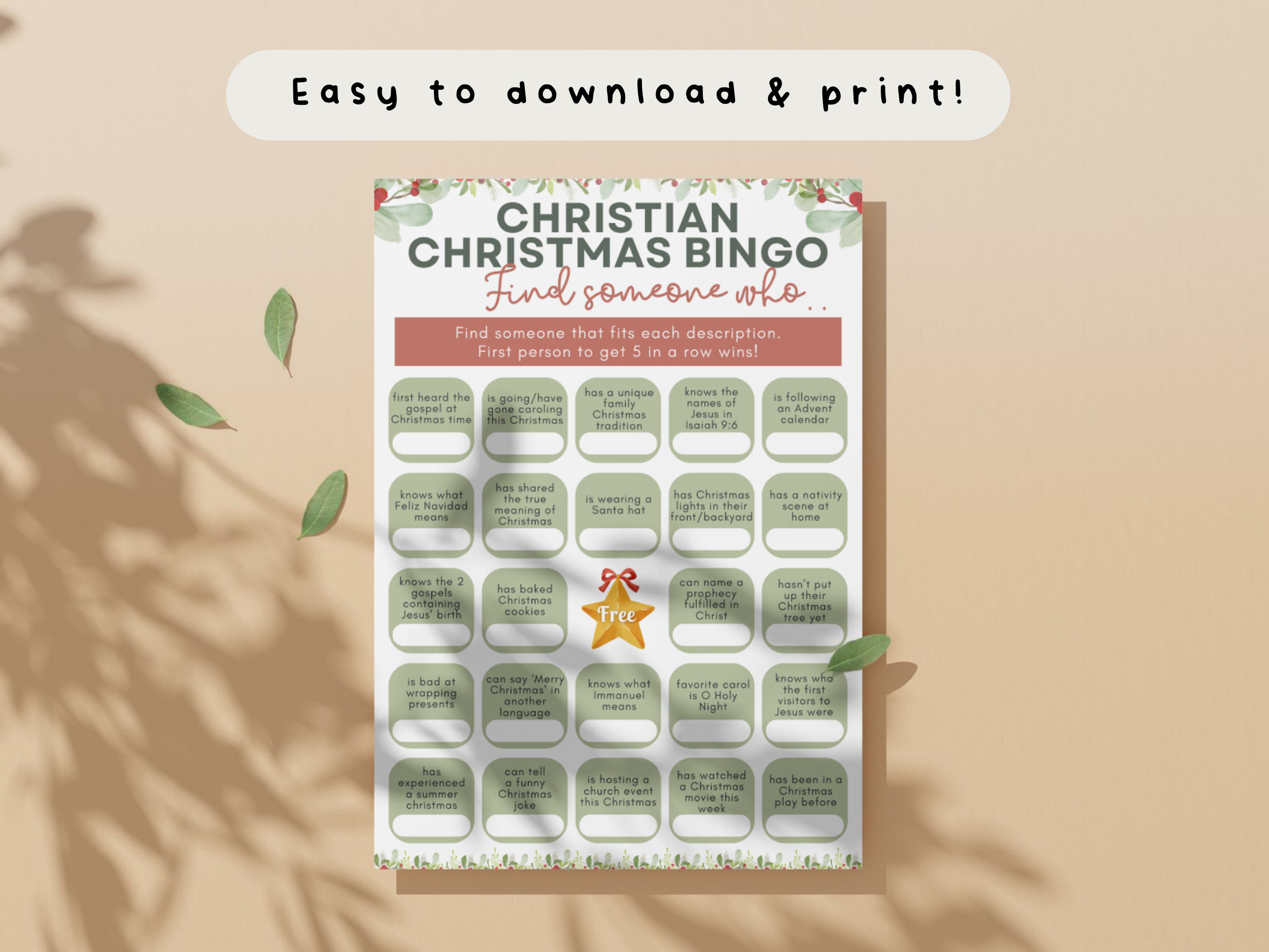 Christmas Church Bingo Game Printable | Find Someone Who | Christian ...