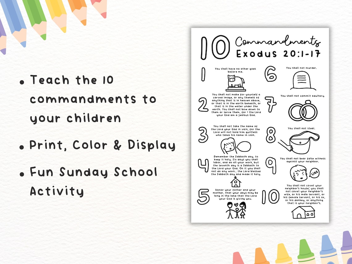 Ten Commandments Coloring Page Printable for Sunday School, Homeschool ...