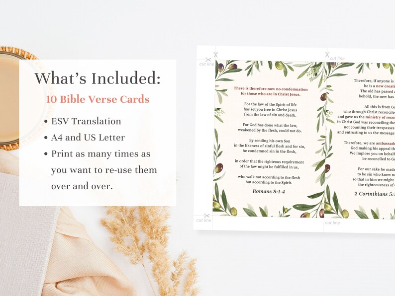 10 ESV Bible Verse Cards Printable Olive Watercolor Scripture Memory ...