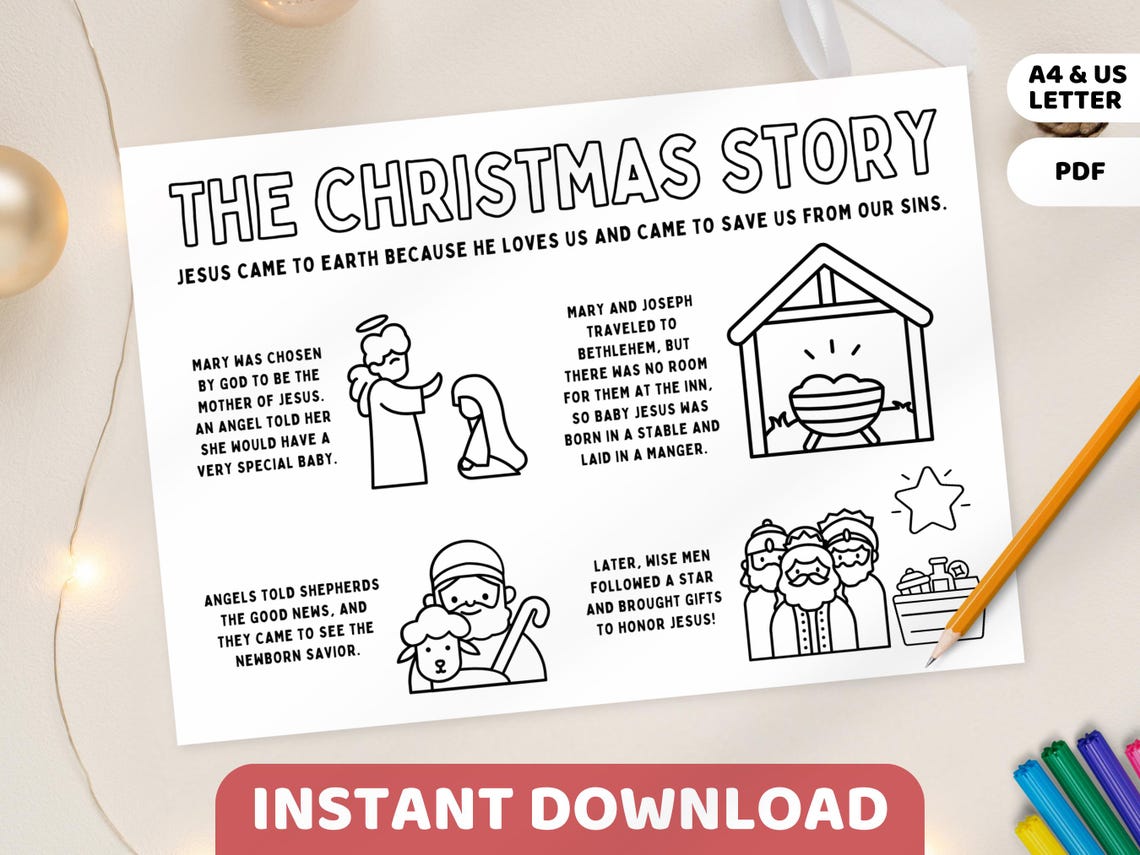 Christian Christmas Story Coloring Page Printable | Kids Nativity ...