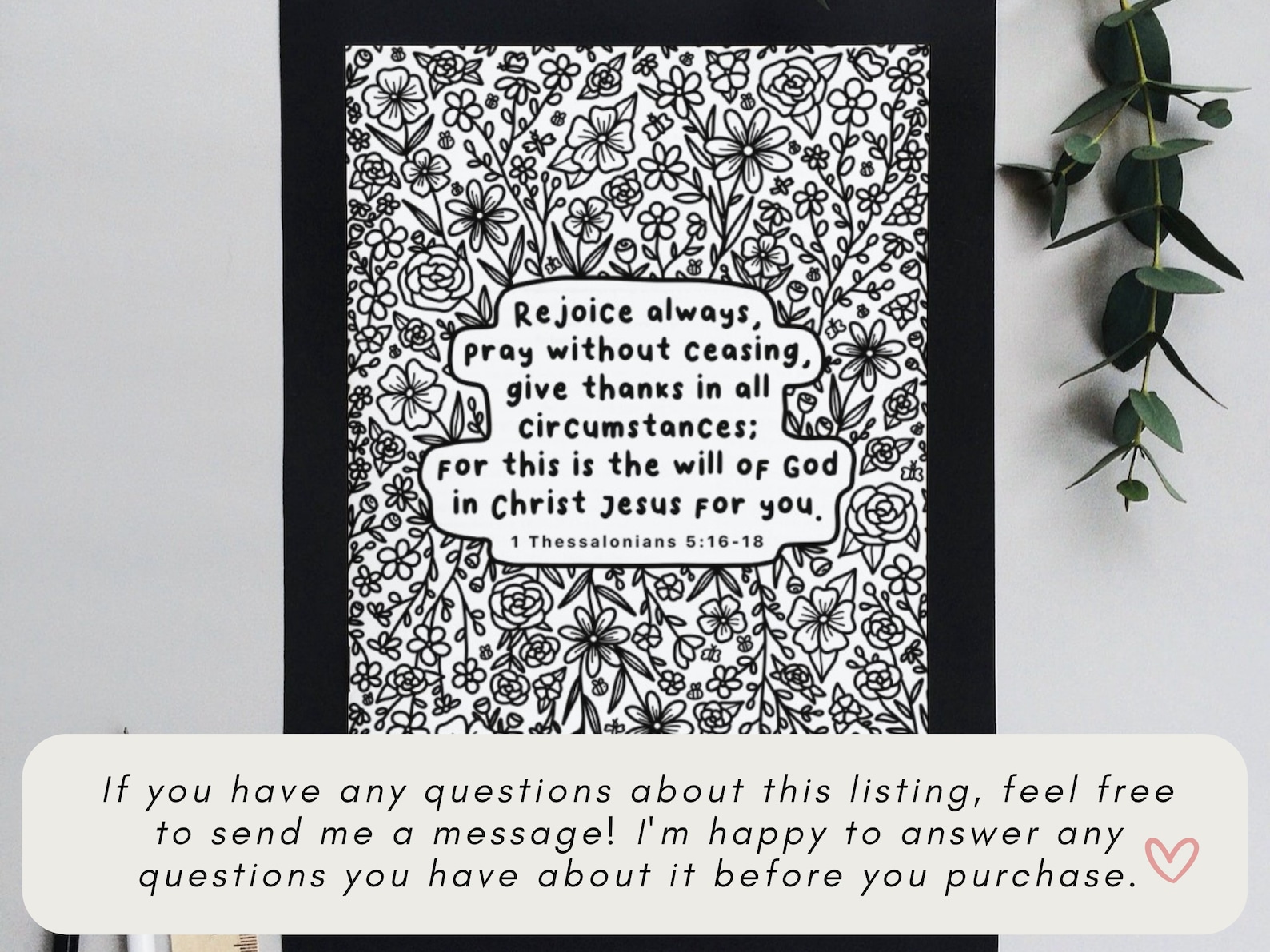 Christian Coloring Page Printable Bible Verse Coloring, Floral Faith ...