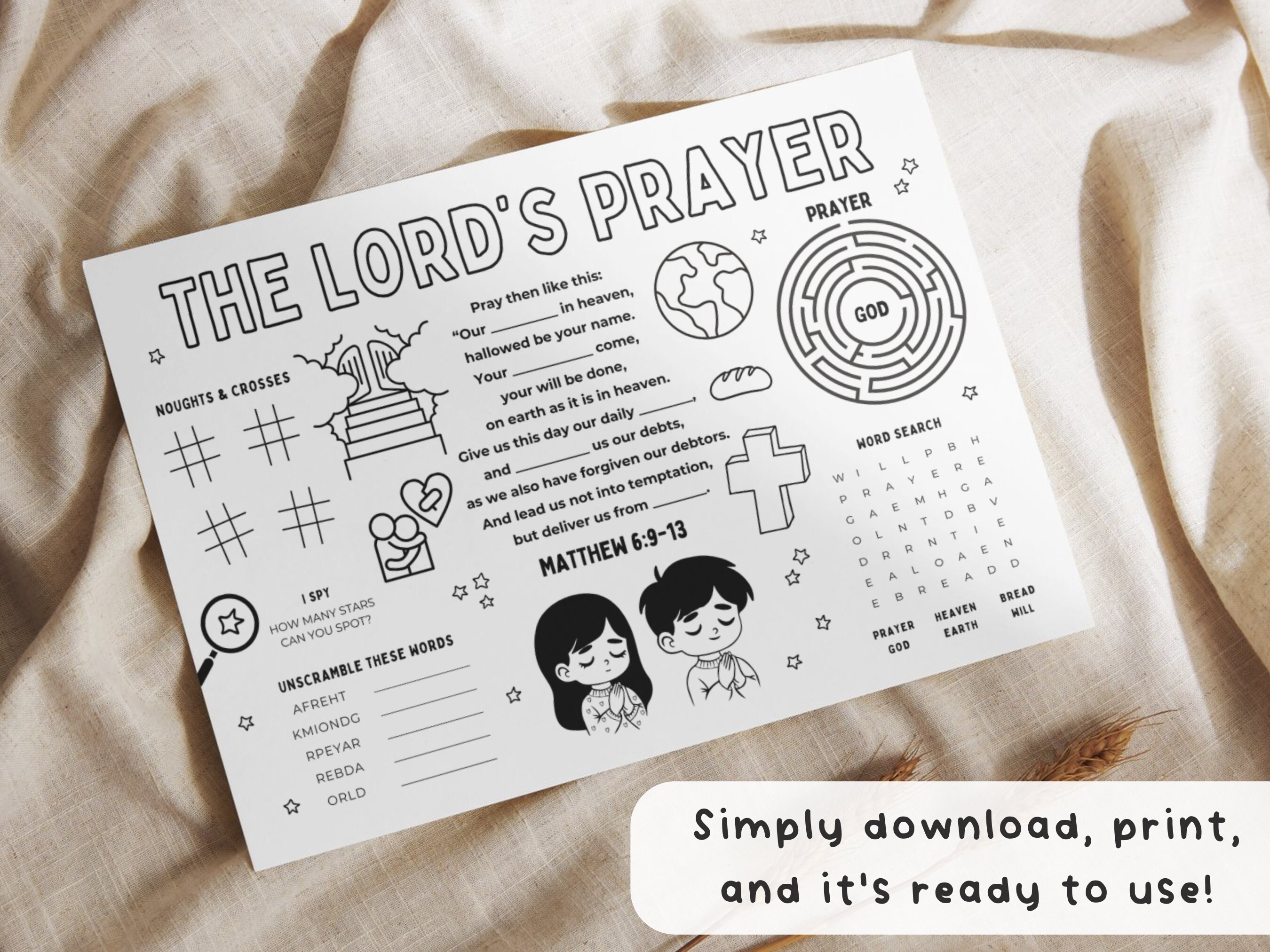 Kids Lord's Prayer Activity Placemat Printable | Children Bible ...