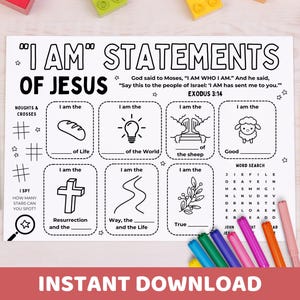 I Am Statements of Jesus Bible Coloring Placemat Printable | Sunday ...