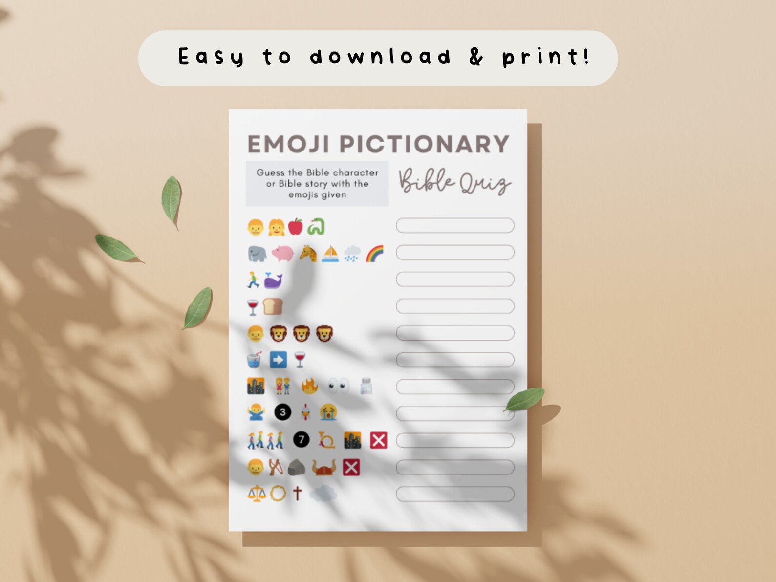 Bible Emoji Pictionary Game Printable | Christian Party Icebreaker ...