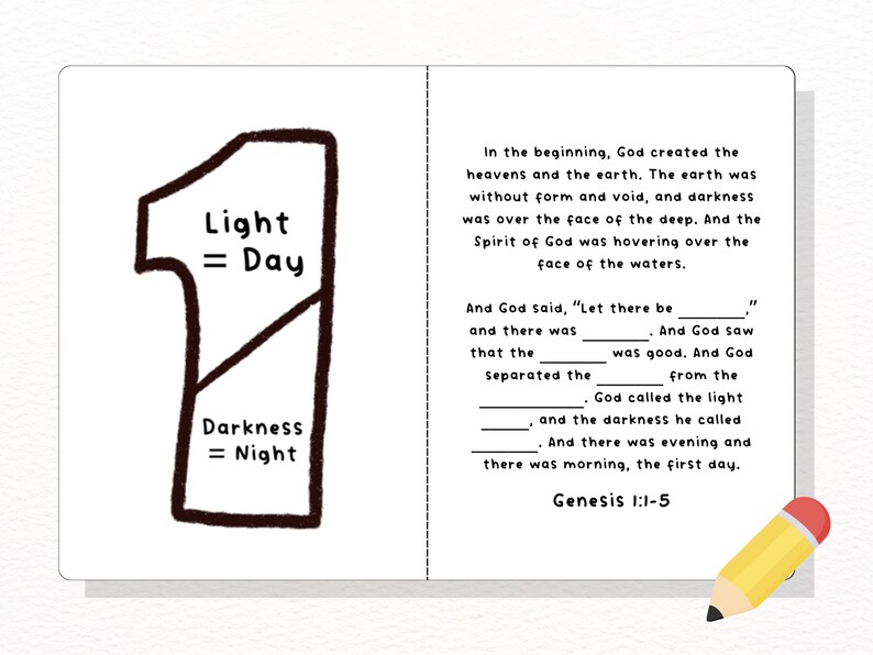 Days of Creation Activity With Bible Verses Fill in the Blanks Coloring ...