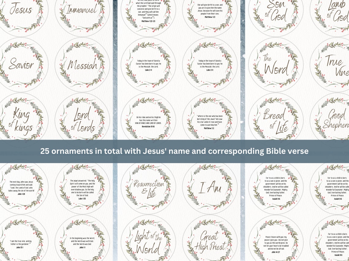 Advent Ornaments With Names of Jesus & Bible Verses Printable NIV ...