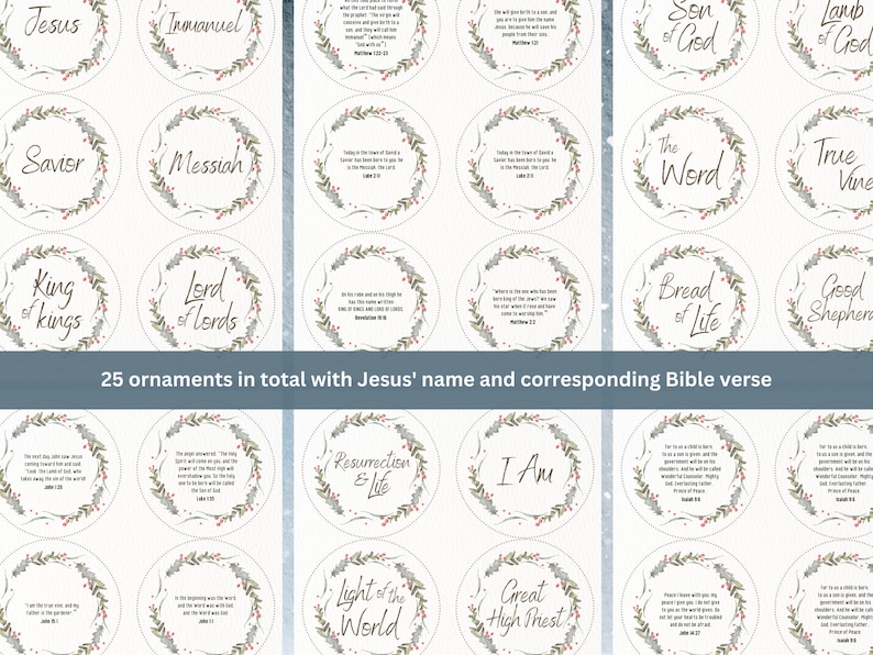 Advent Ornaments With Names of Jesus & Bible Verses Printable NIV ...
