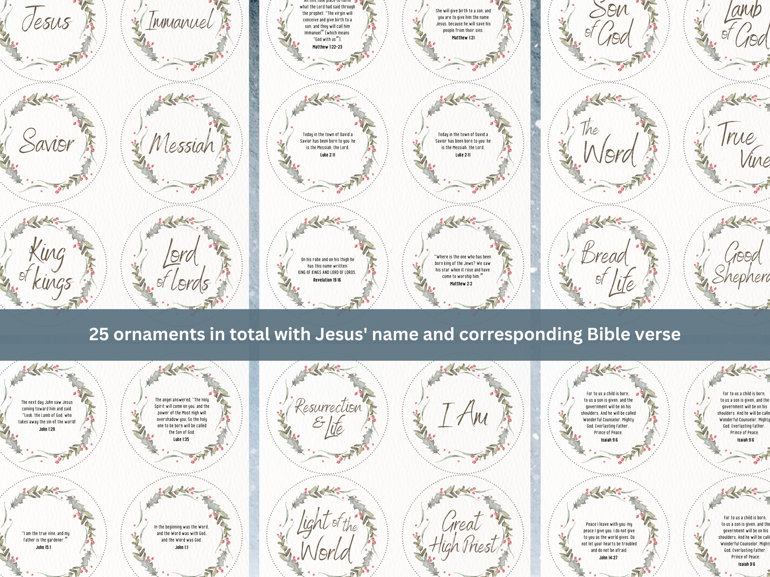 Advent Ornaments With Names of Jesus & Bible Verses Printable NIV ...