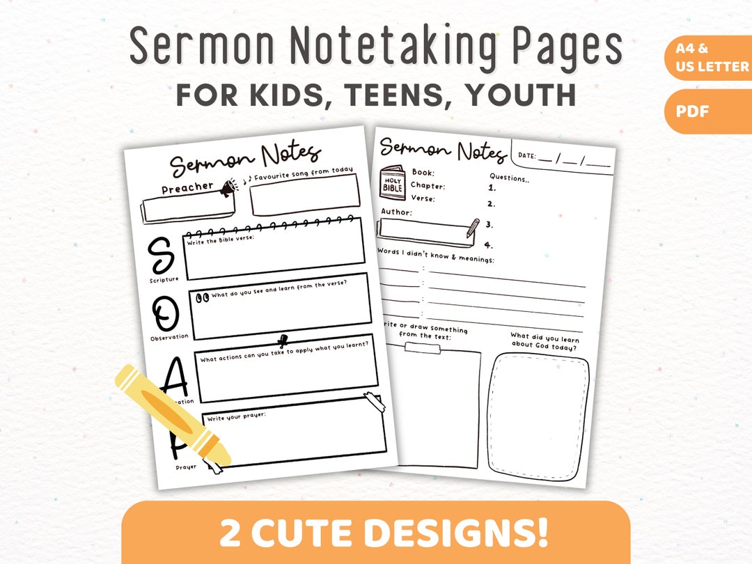 Sermon Notes Printable for Children Kids Elementary Youth Teens ...