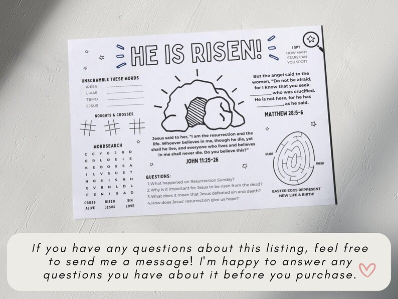 He is Risen Activity Placemat Printable | Resurrection of Jesus Kids ...