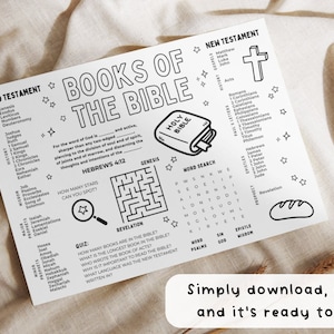Books of the Bible Placemat Printable | Sunday School, Homeschool, Kids ...