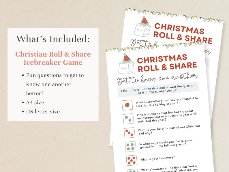 Christmas Christian Dice Roll & Share Game Printable | Church Get to ...