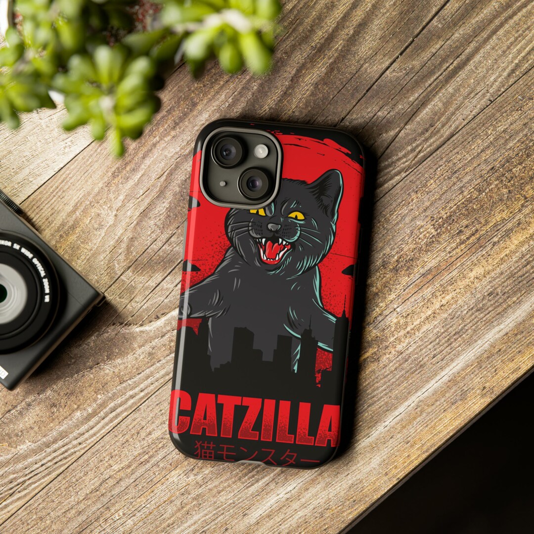 Animated Catzilla Cat, Funny Black Cat Animated Phone Case, Black Cat ...