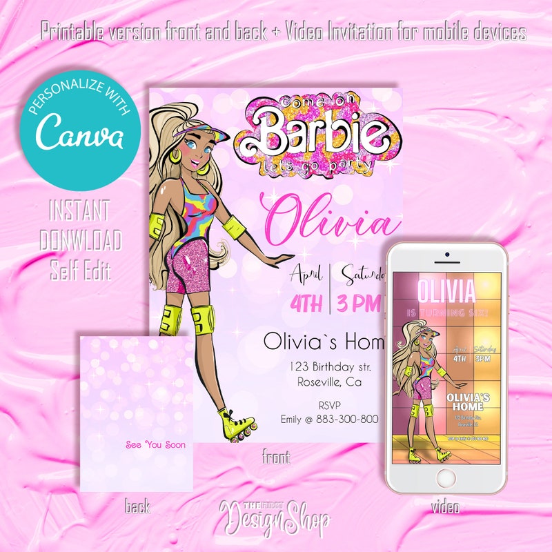 Barbie Birthday Invitations - Etsy