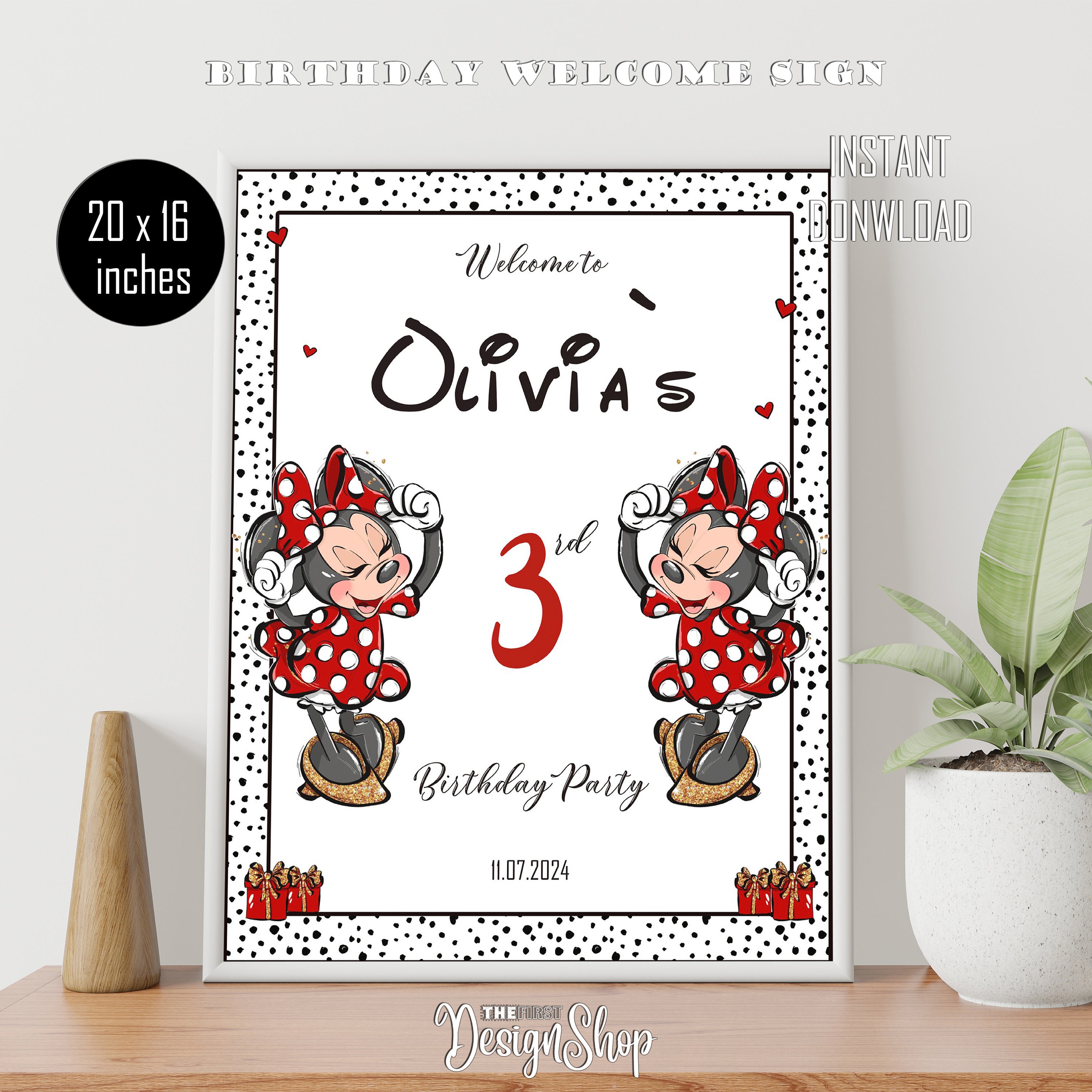 Red Minnie Mouse Birthday Welcome Sign: Editable Party Decor (digital ...
