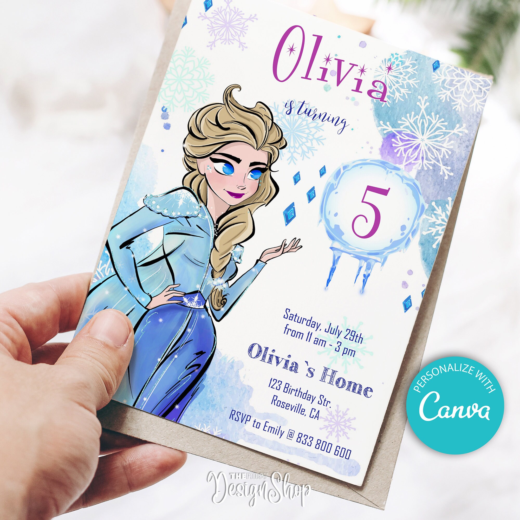 Elsa Frozen Birthday Invitation: Winter Snow Theme (digital Download ...
