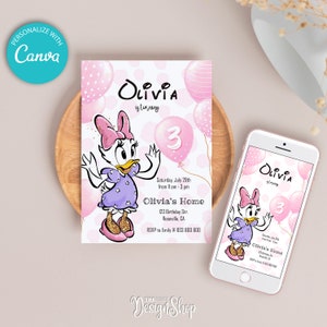 Daisy Duck Birthday Invitation: Pink Balloons (digital Invitation) - Etsy