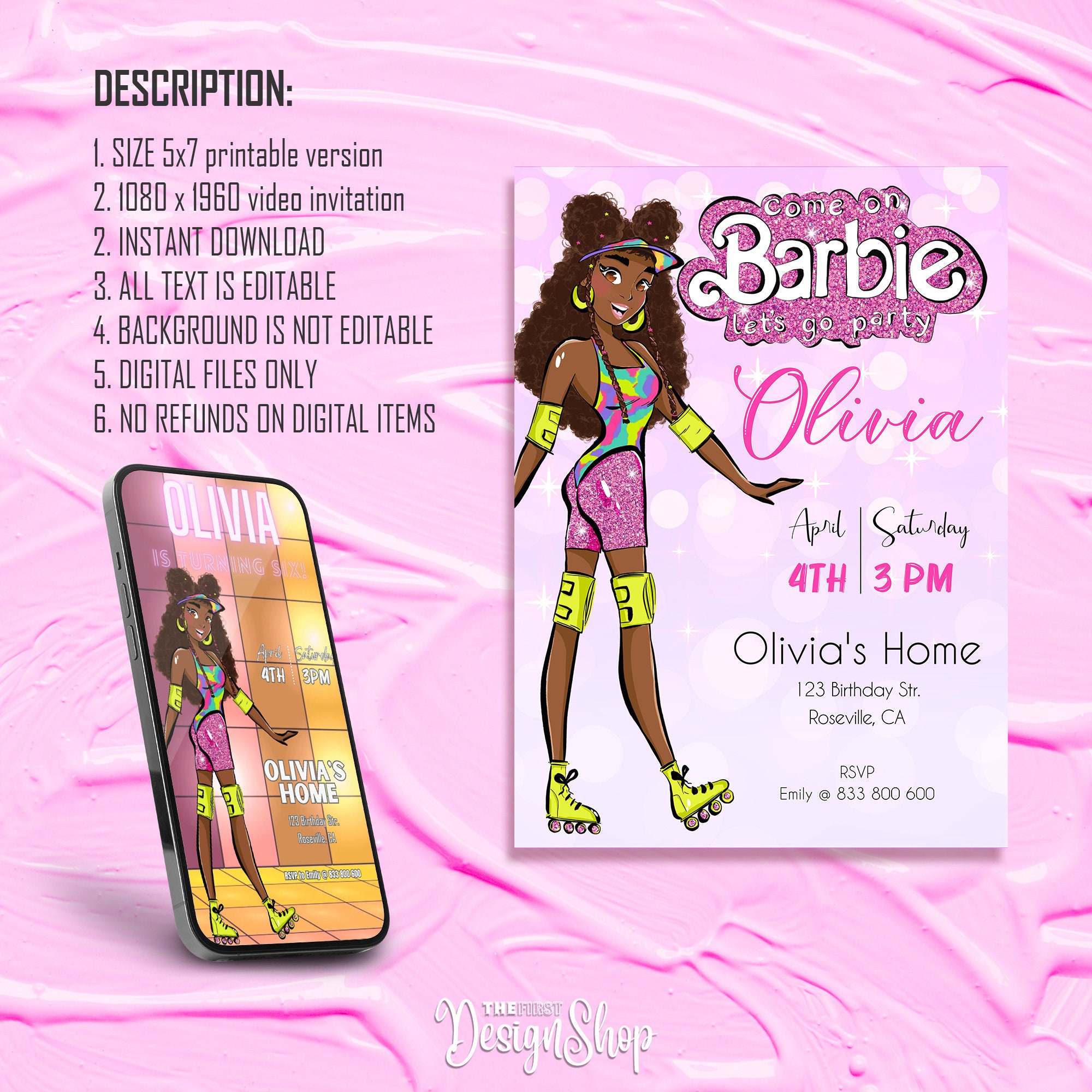 Fashion Pink Rainbow Glitter Girl Party Invite Fashion Sport Doll Party ...