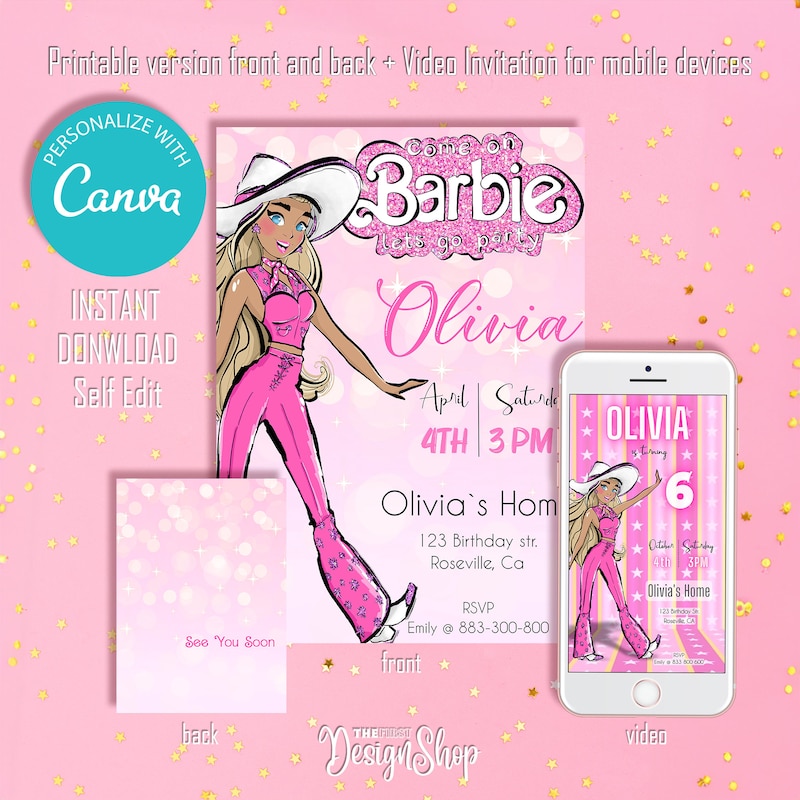 Barbie Invitation - Etsy
