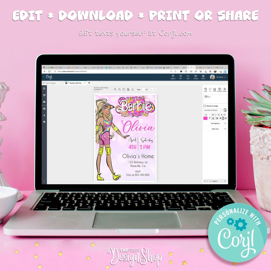 Fashion Pink Rainbow Glitter Girl Party Invite Fashion Sport Doll Party ...