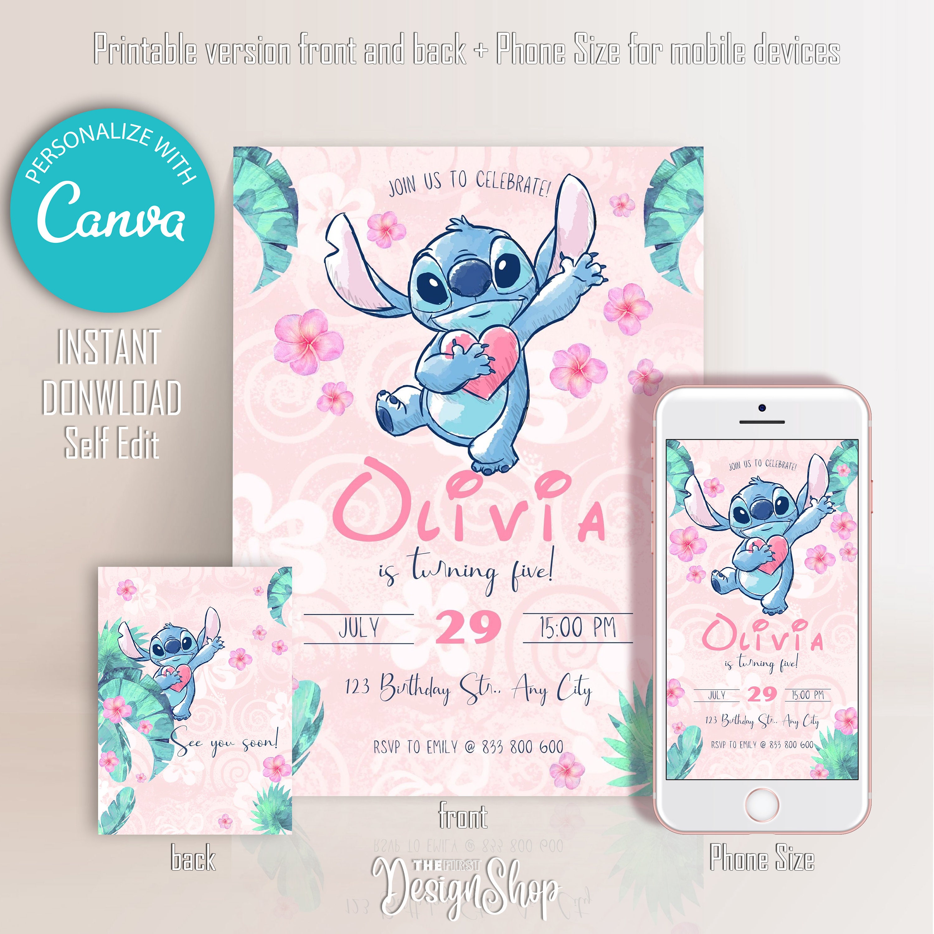 Stitch Birthday Invitation Template Stitch Invite Stitch Girls Birthday ...