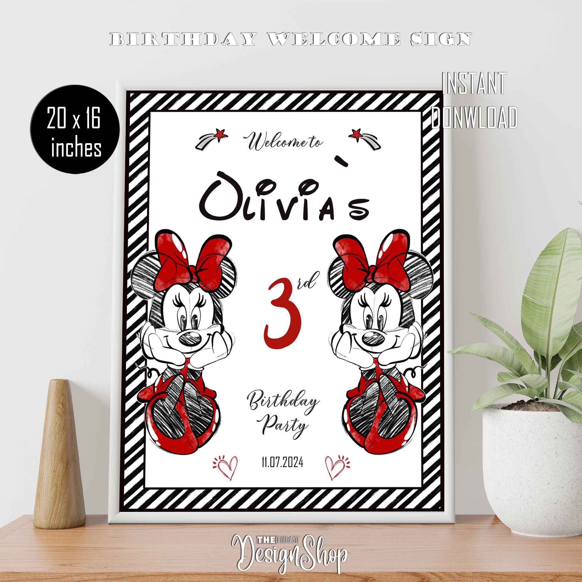 Red Minnie Mouse Birthday Welcome Sign: Editable Party Decor (digital ...