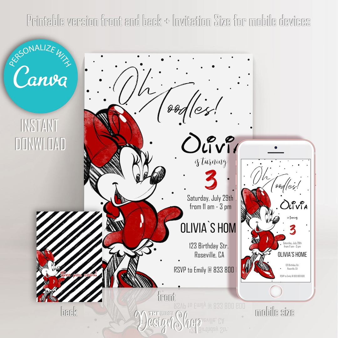 Sketch Red Minnie Mouse Birthday Invitation | Simple Design Invite ...