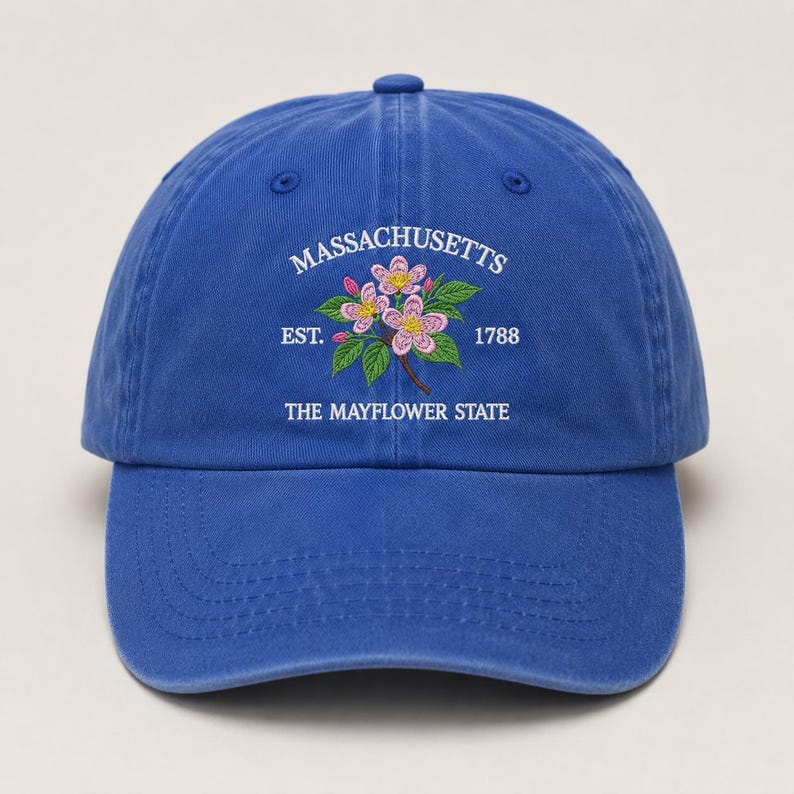 Custom Embroidered Massachusetts Washed Hat, Mayflower Vintage Cap ...