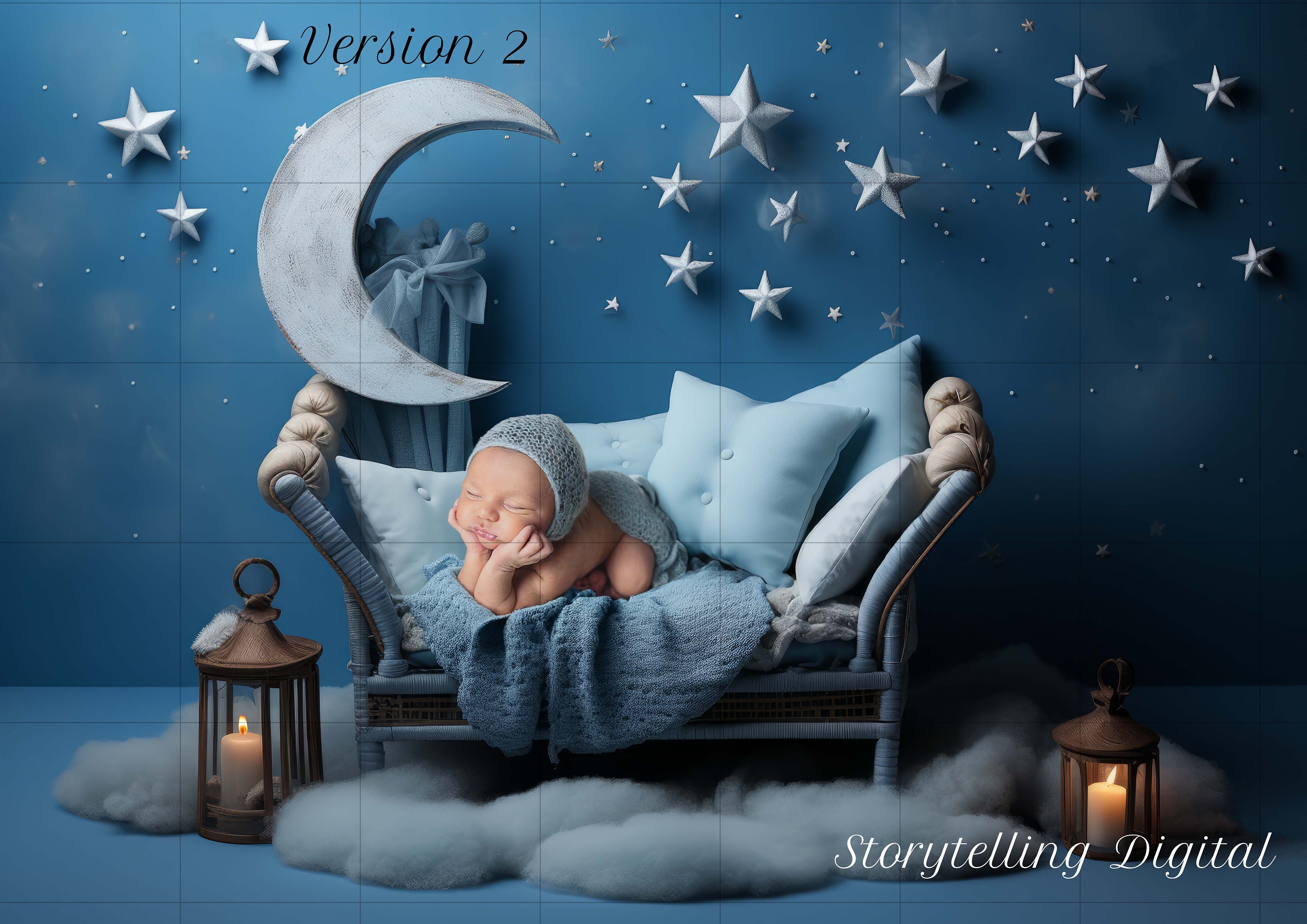 Newborn Digital Photography Backdrop, Baby Bed, Wreath & Basket, Bundle ...