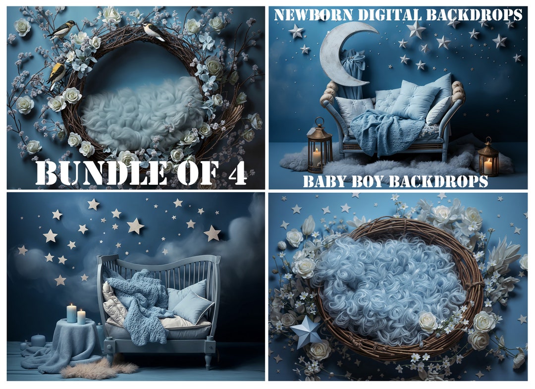 Newborn Digital Photography Backdrop, Baby Bed, Wreath & Basket, Bundle ...