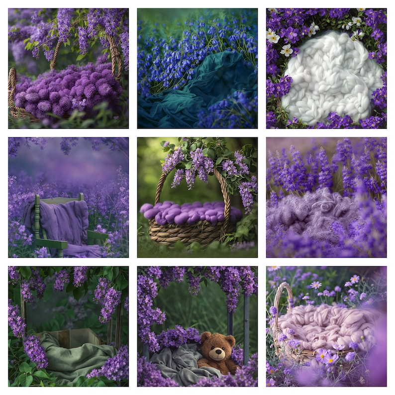 Outdoor Purple Flower Field Newborn and Baby Digital Backdrops, Newborn ...