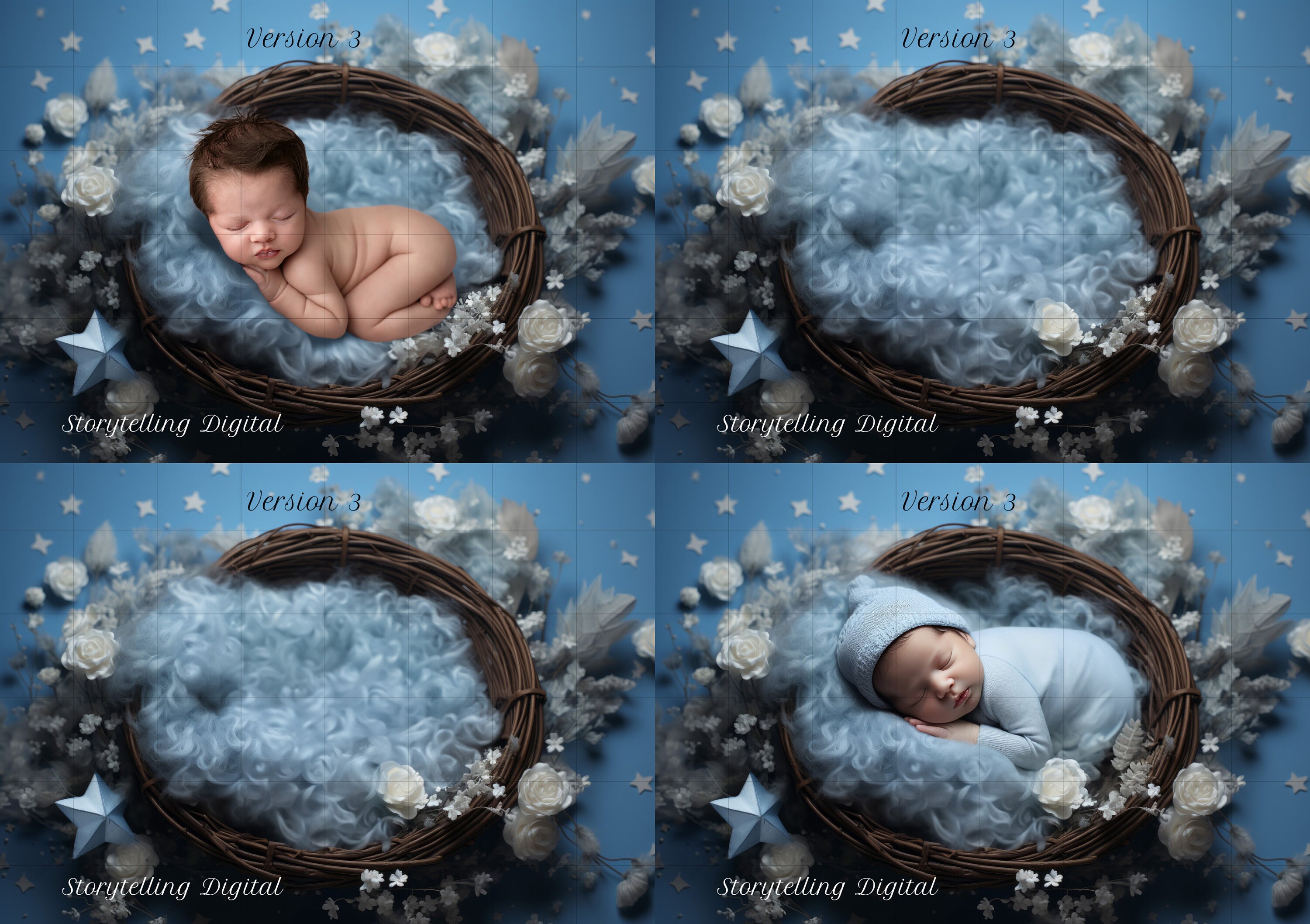 Newborn Digital Photography Backdrop, Baby Bed, Wreath & Basket, Bundle ...
